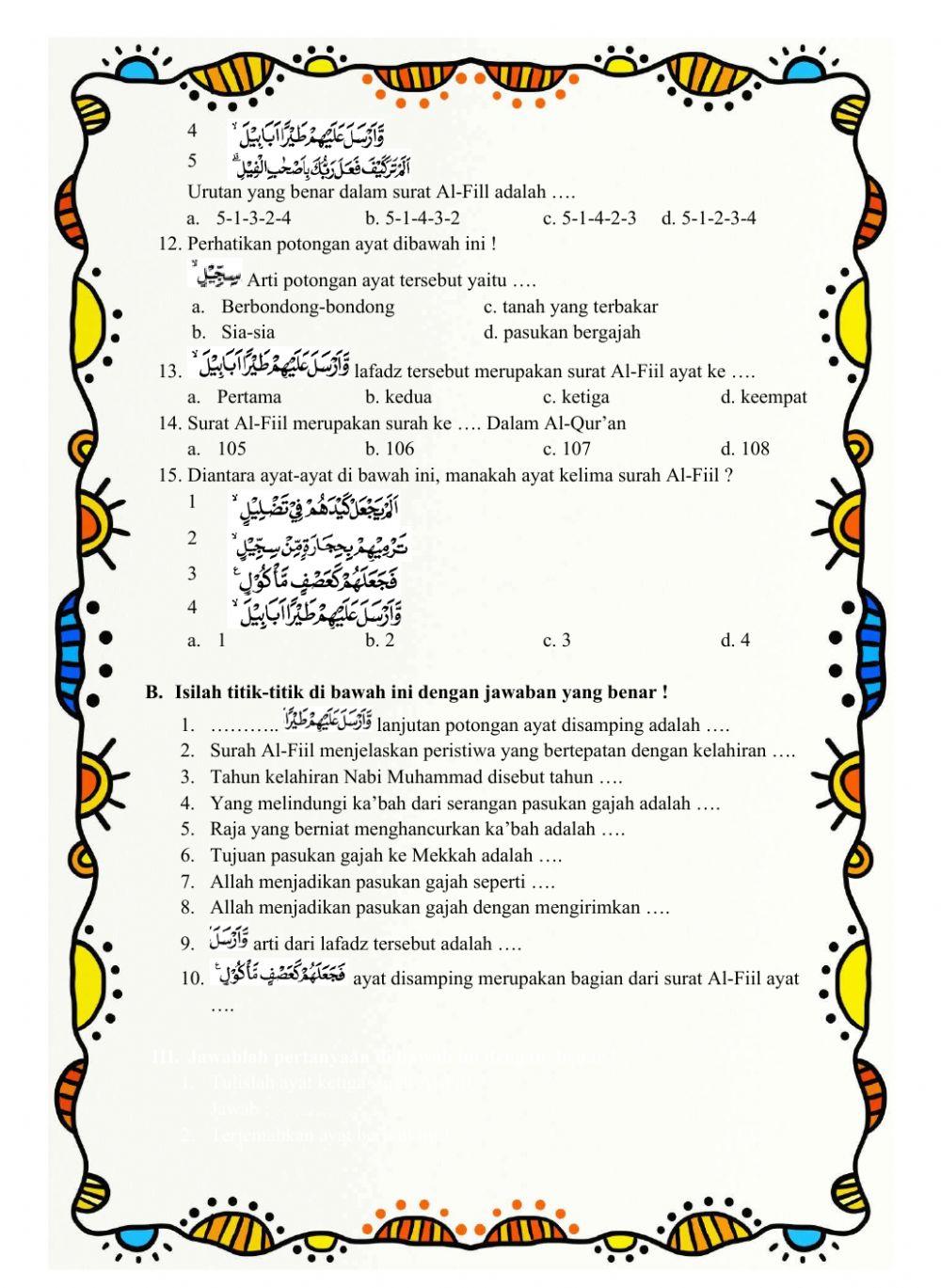 Pelajaran 6 Mari Belajar Surat Al-Fiil worksheet | Live Worksheets