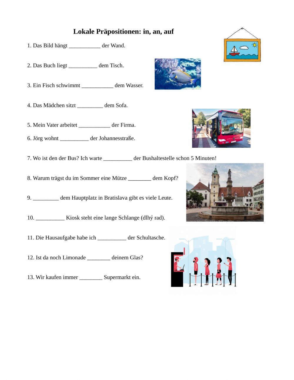 In, an, auf | Free Interactive Worksheets | 4608491