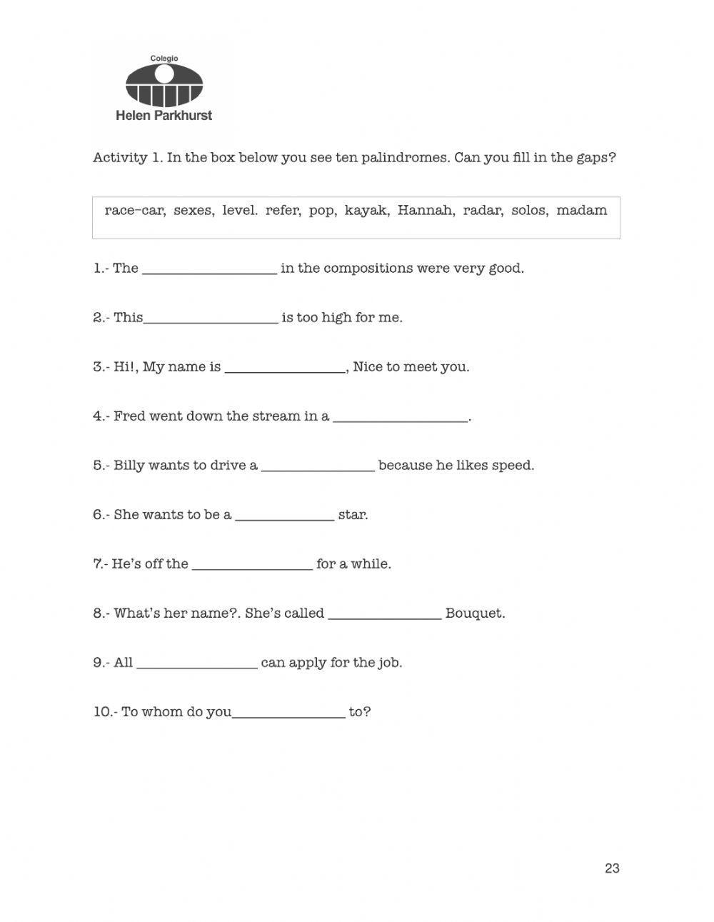 Palindromes | Free Interactive Worksheets | 631499