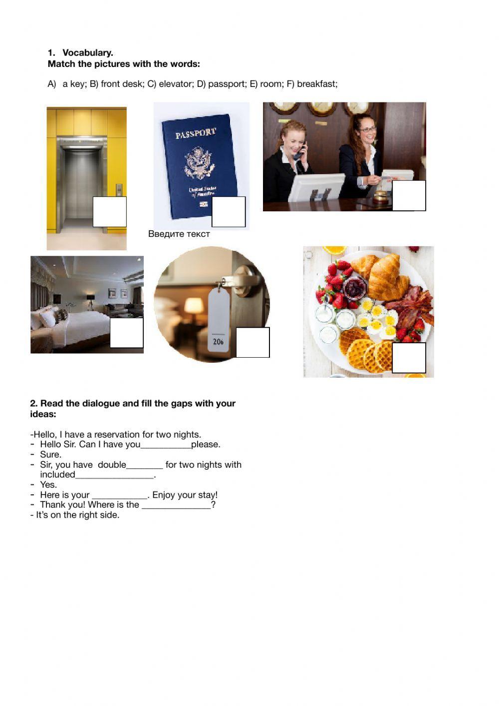 Hotel exercise | Live Worksheets