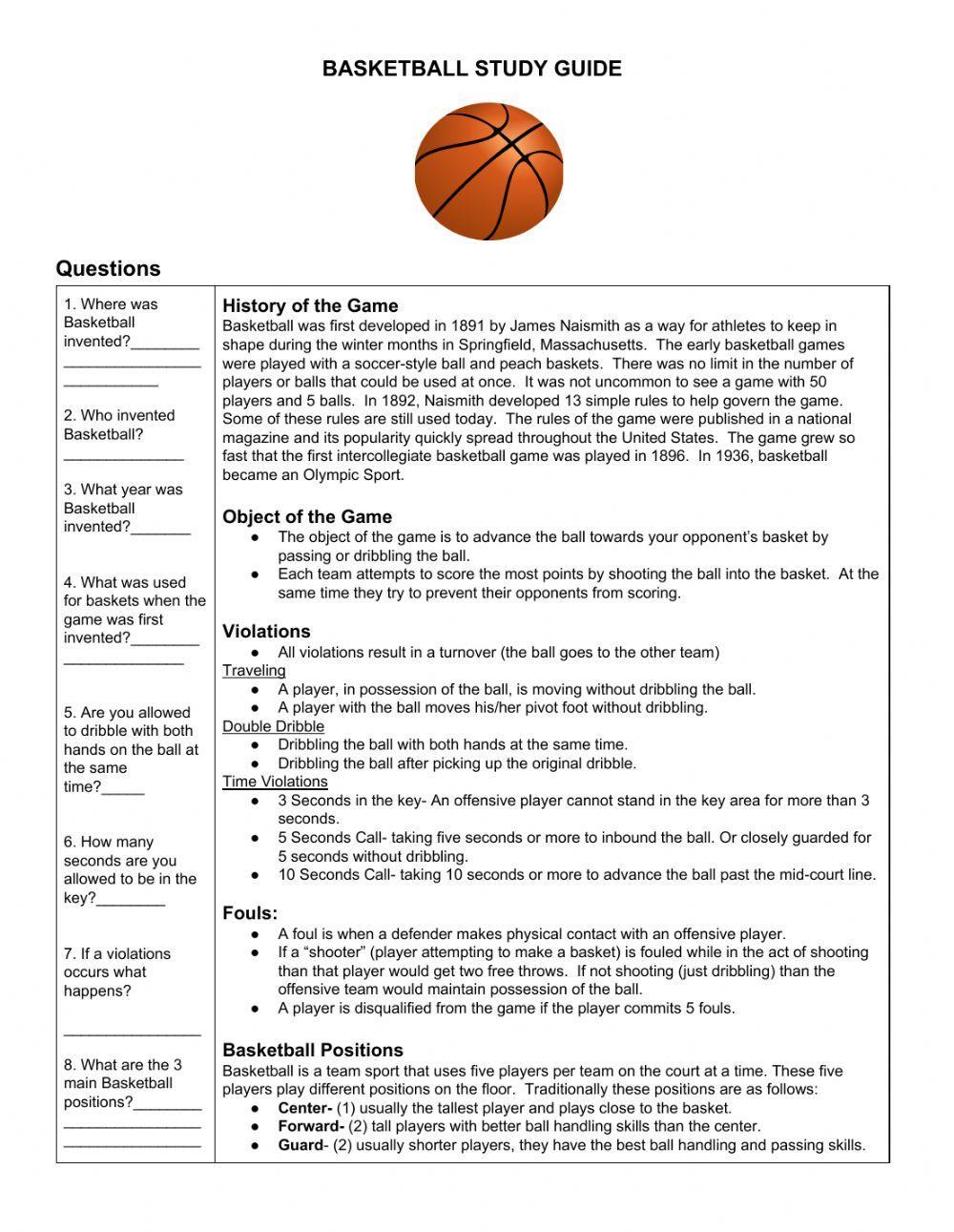 Basketball Guide | Free Interactive Worksheets | 631716