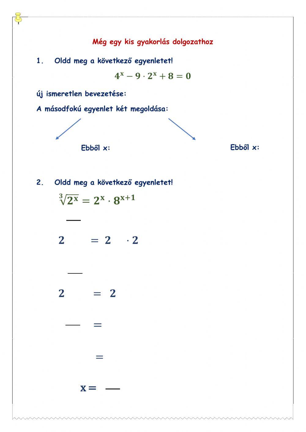 Exponenciális e… | Free Interactive Worksheets | 631813