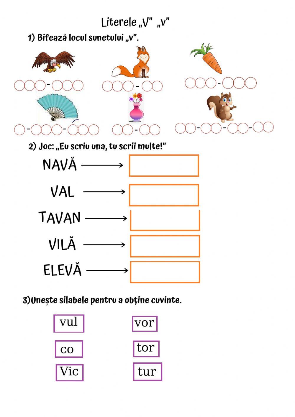 Sunetul „v”. Li… | Free Interactive Worksheets | 631863