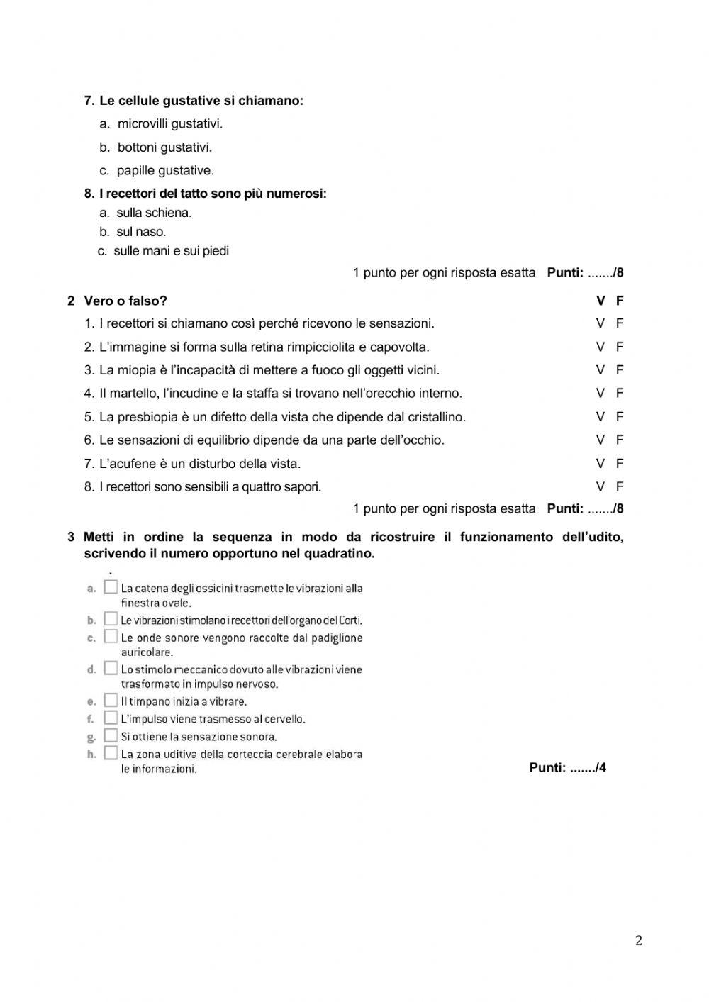 4609103 | Verifica di Scienze - Gli Organi di Senso