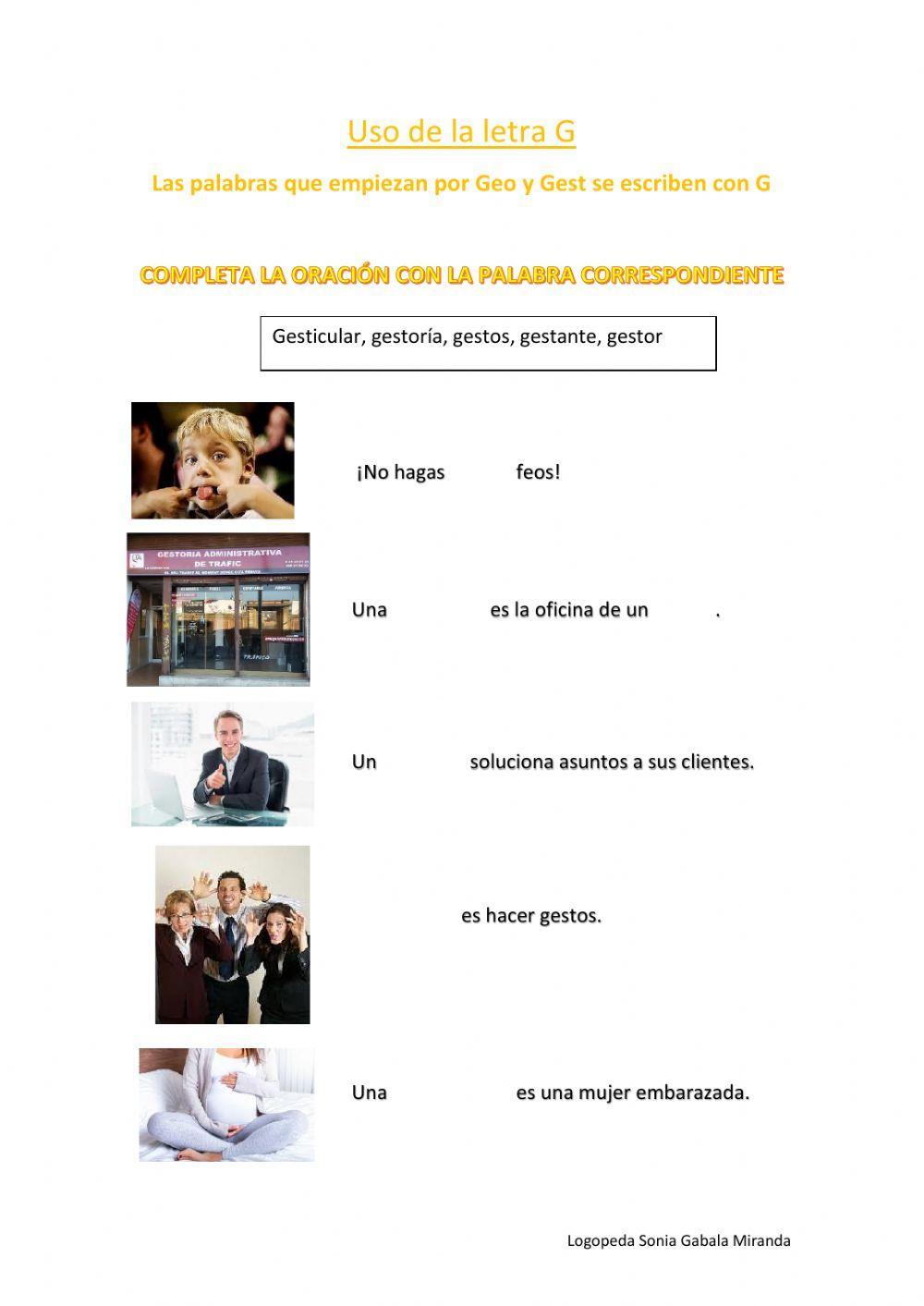 Palabras con G interactive worksheet for 4º Primaria | Live Worksheets
