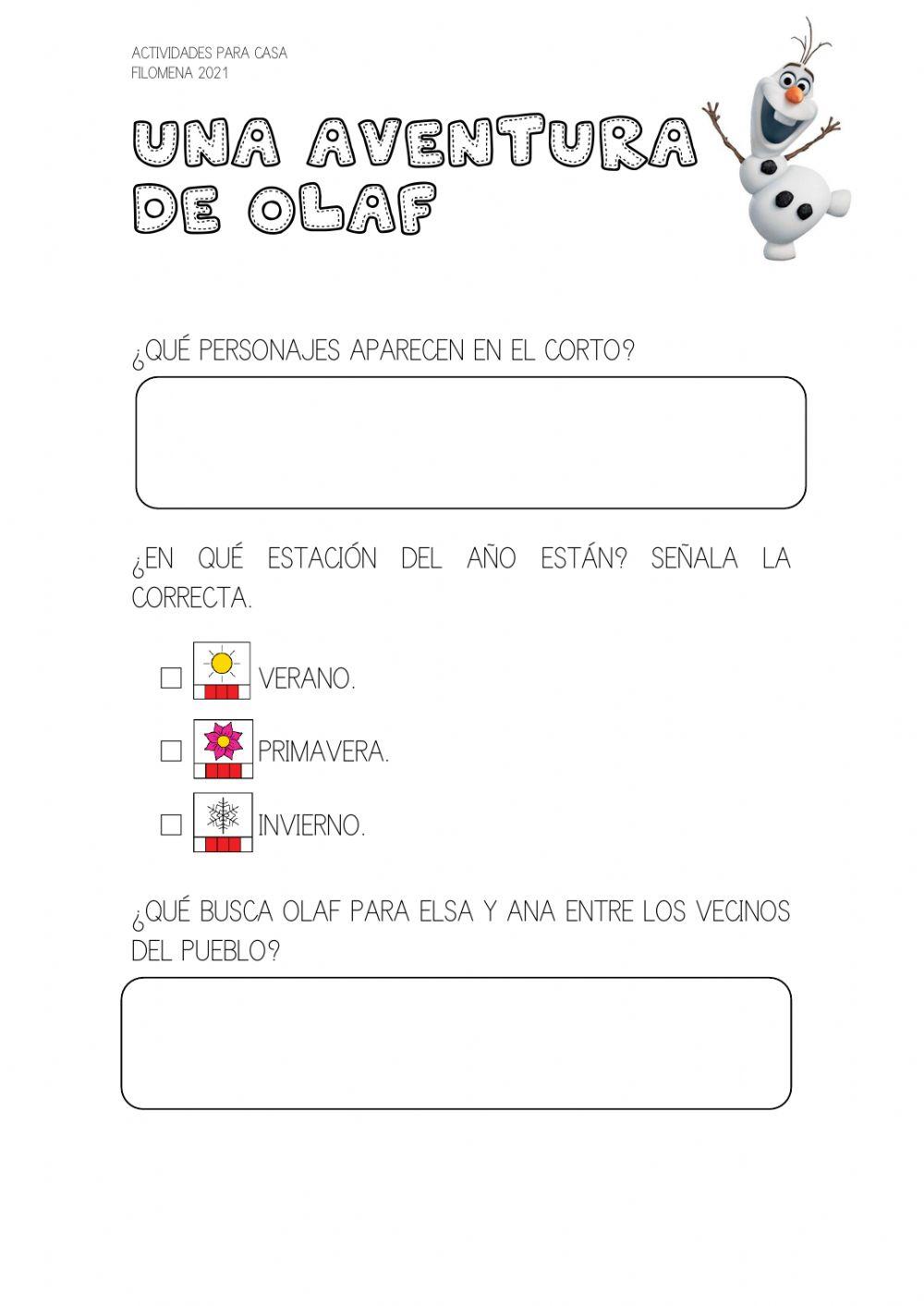 Comprensión corto olaf frozen worksheet | Live Worksheets