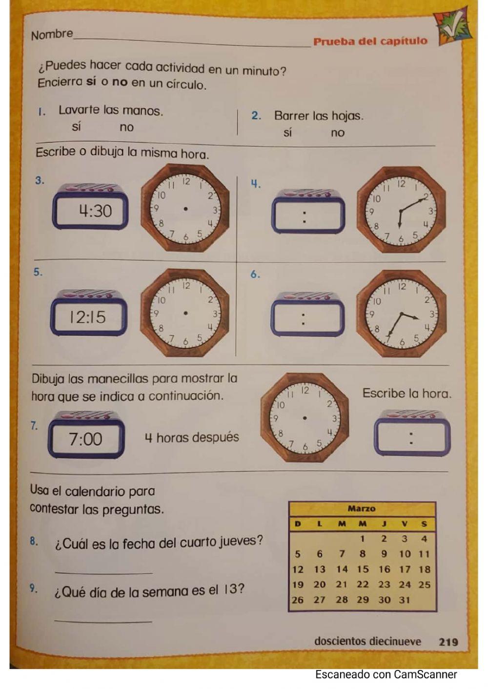 El reloj repaso worksheet | Live Worksheets