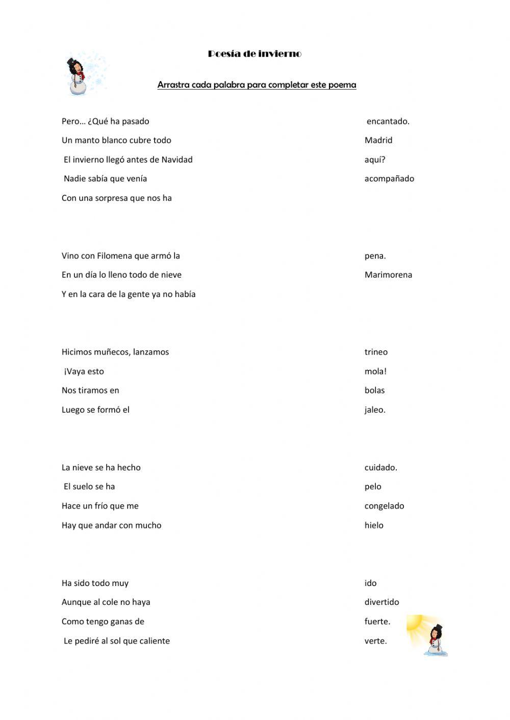 Poema de invierno online exercise for | Live Worksheets