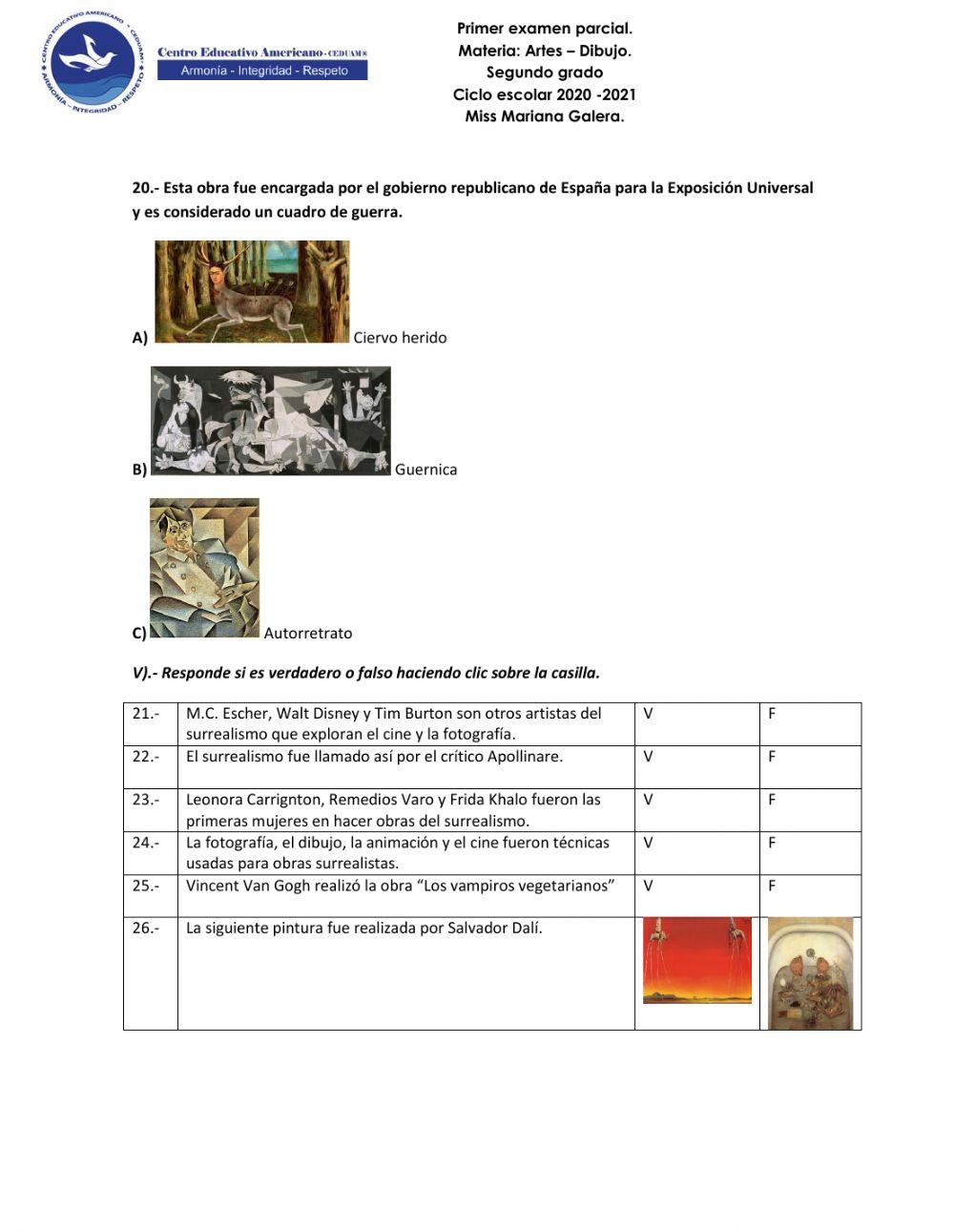 Examen dibujo worksheet | Live Worksheets