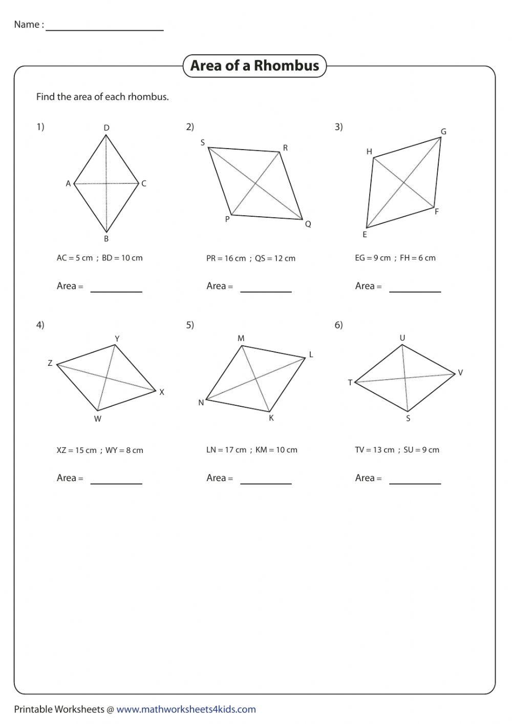 Area of a Rhombus online exercise for | Live Worksheets