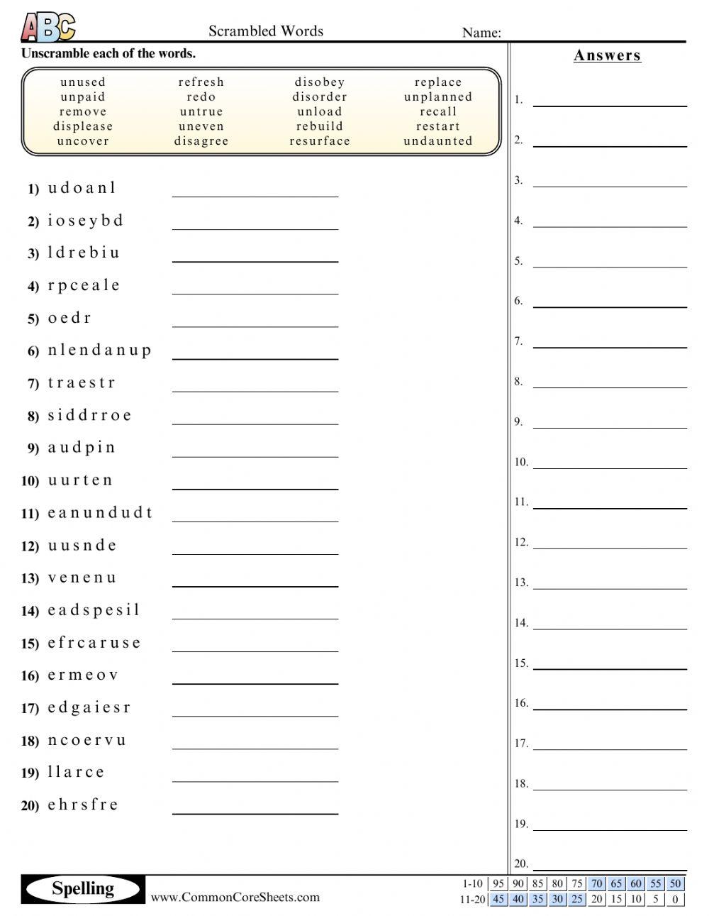 Prefixes re, un, dis (scrambled words) online exercise for | Live ...