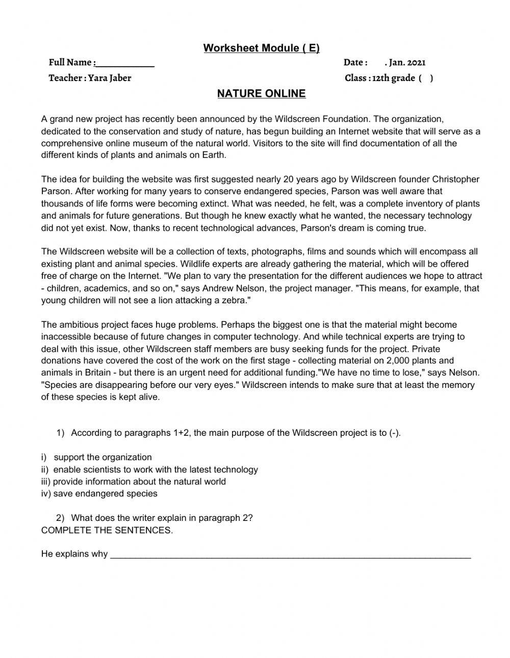 6358879 | Module E worksheet (Nature Online) | Yara Jaber