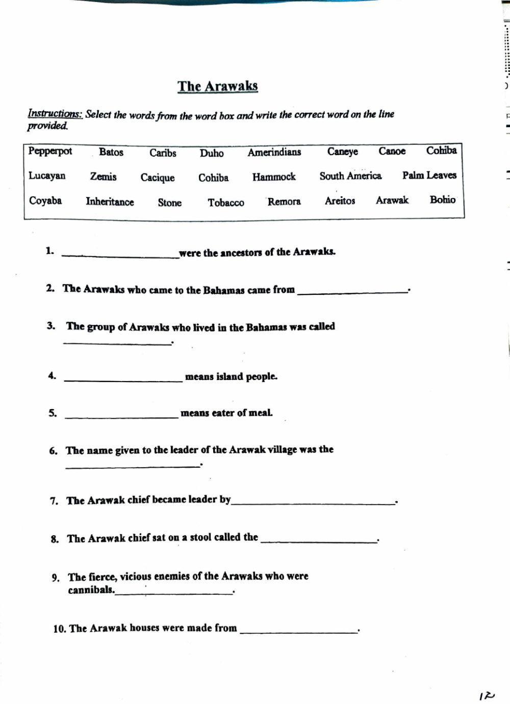 The Arawaks | Free Interactive Worksheets | 633744