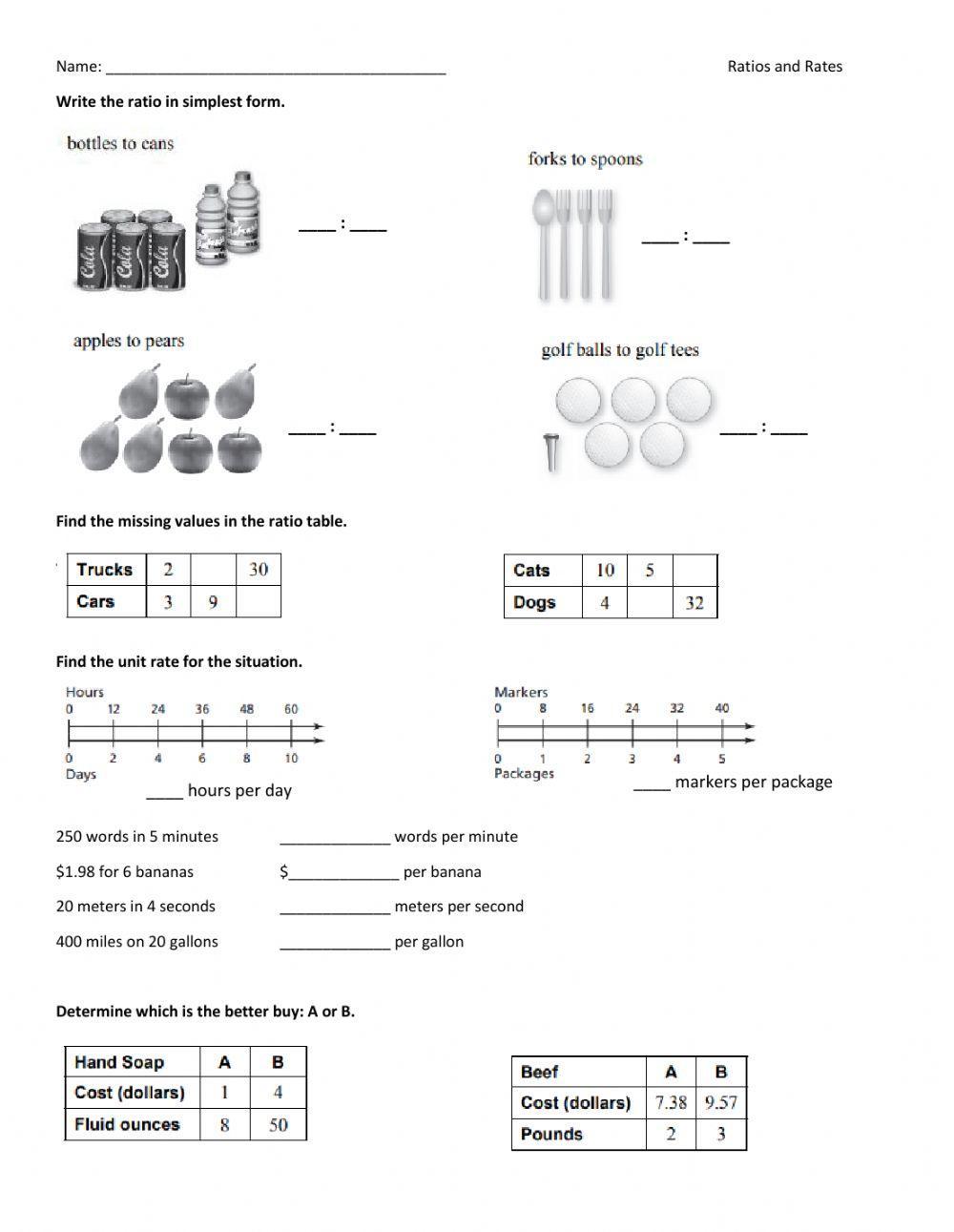 Rates And Ratios Worksheet