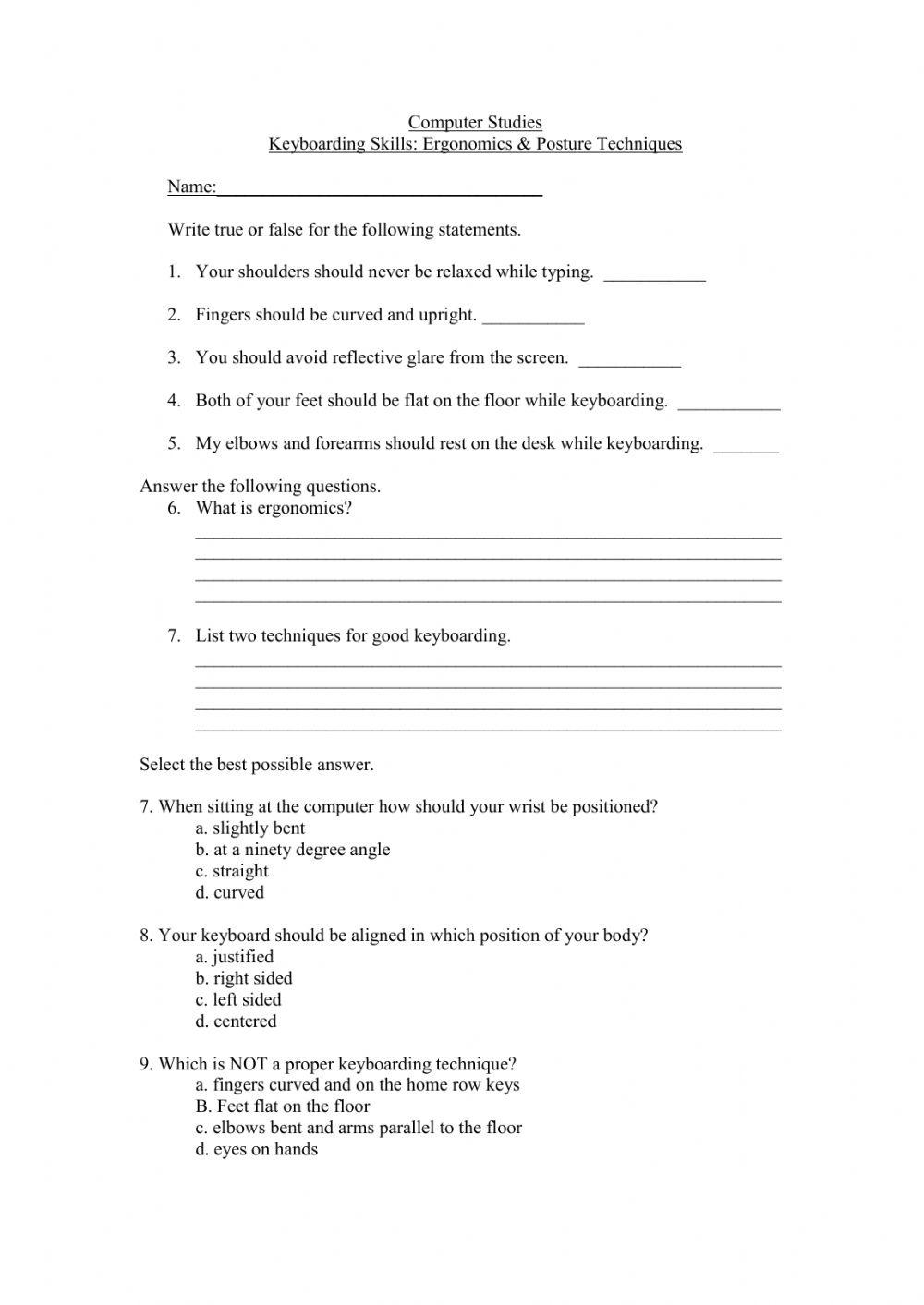 Posture and ergonomics online exercise for | Live Worksheets