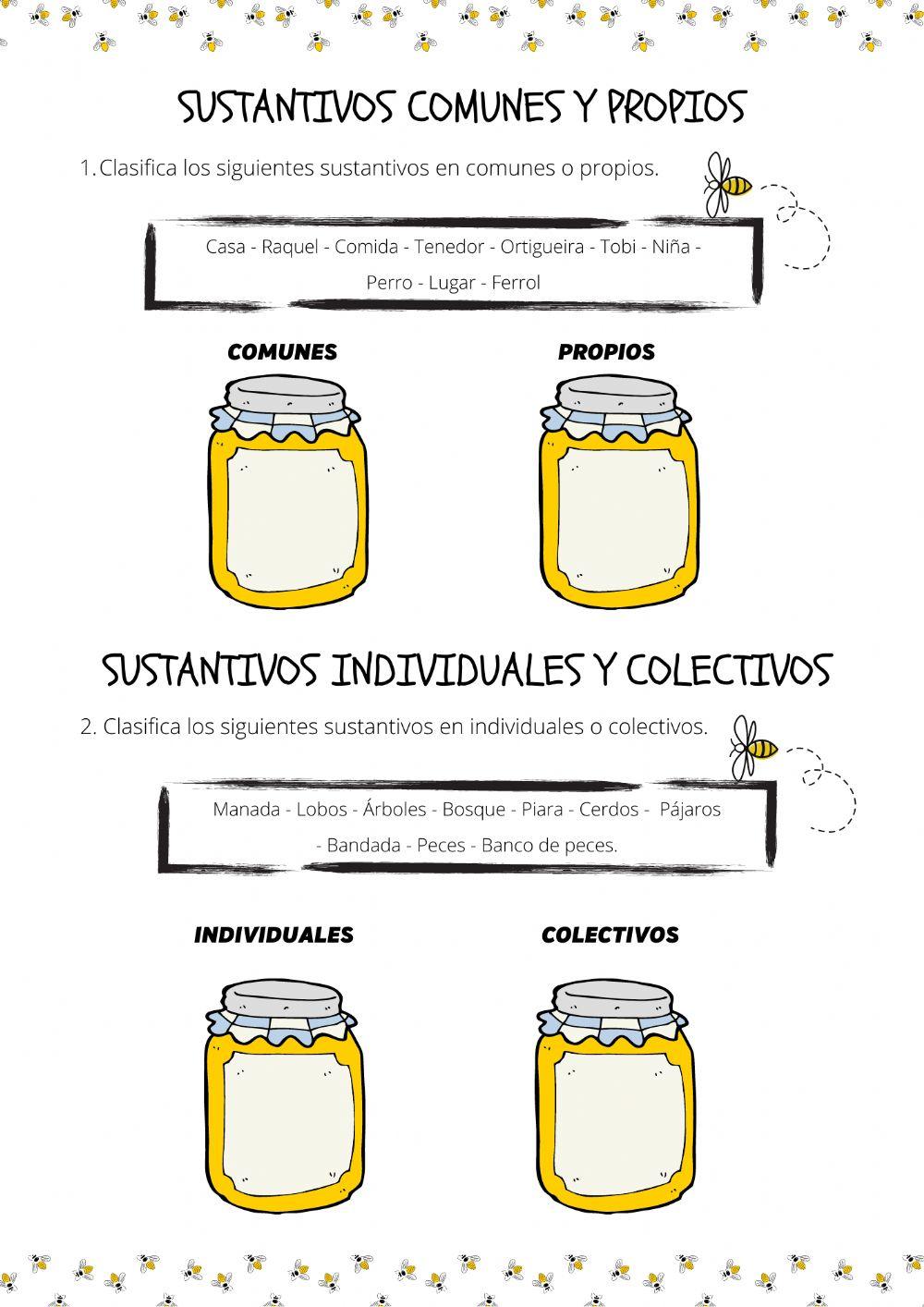 Sustantivos comunes y pronios- colectivos e individuales worksheet ...