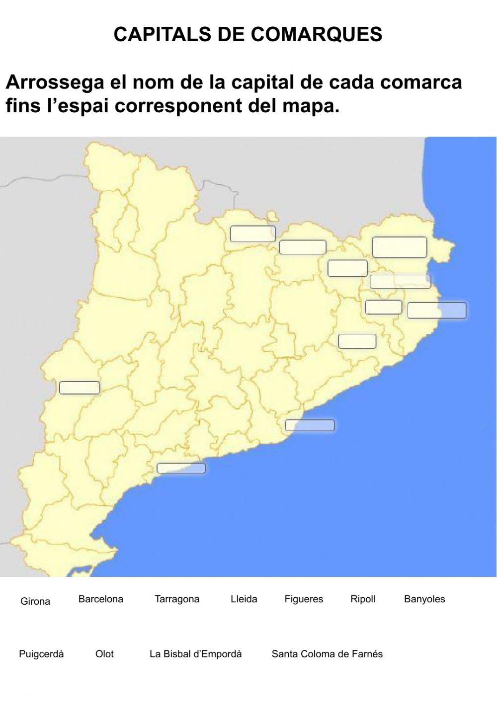 Capitals d'algunes comarques de Catalunya worksheet | Live Worksheets