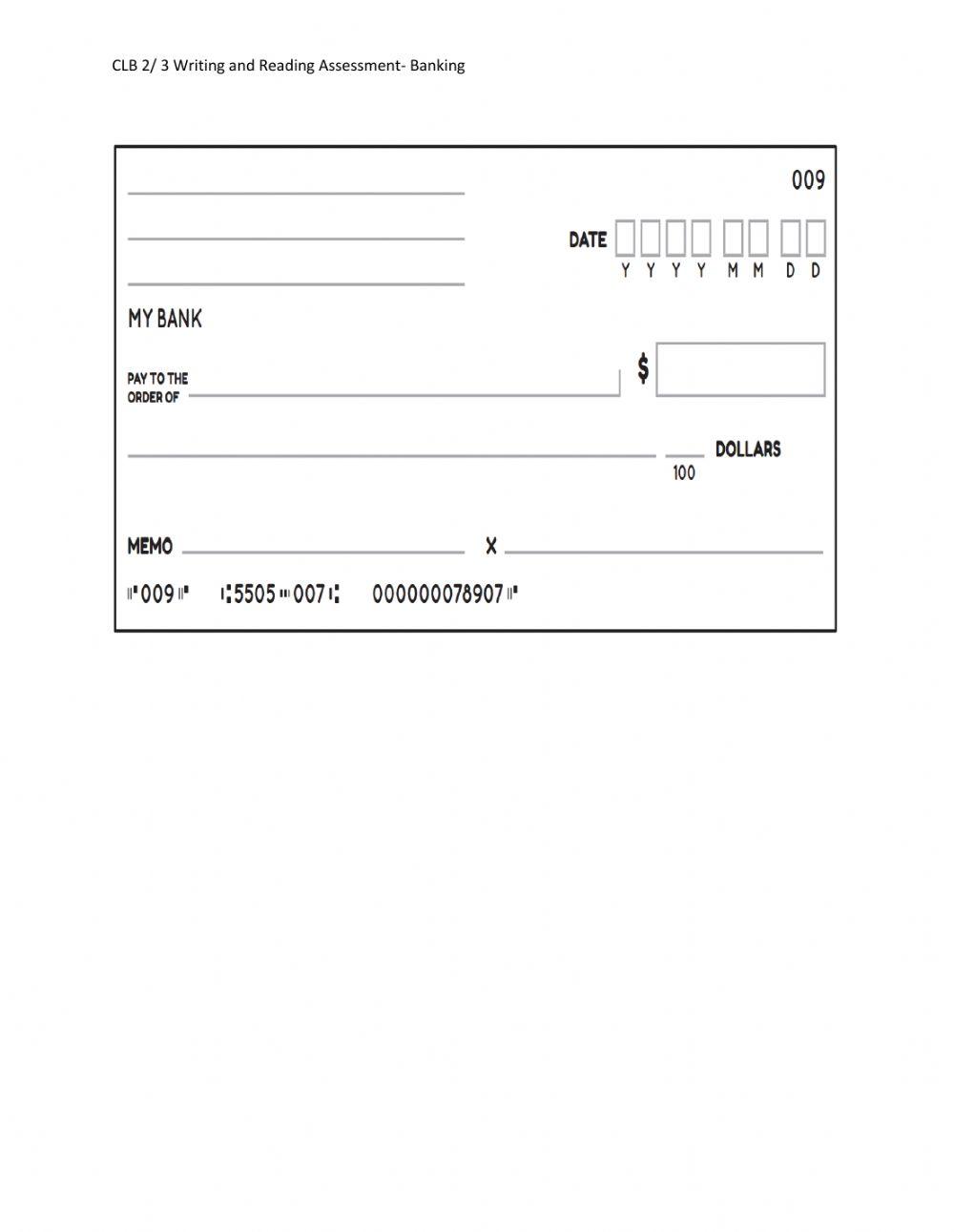 Writing a Cheque Assessment worksheet | Live Worksheets