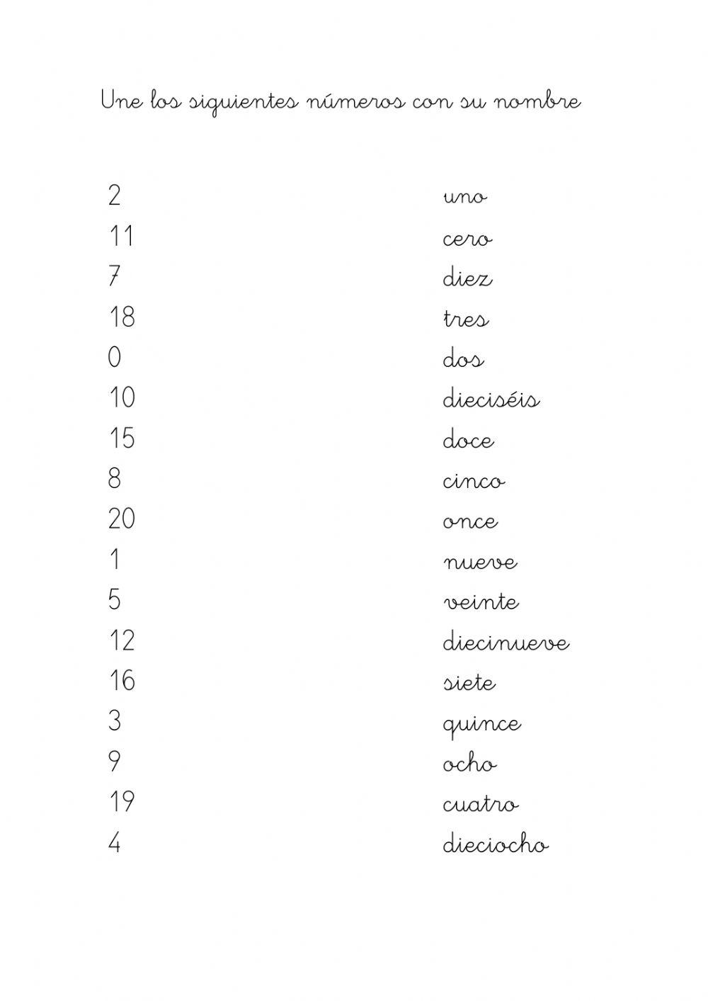 Nombre de números worksheet | Live Worksheets