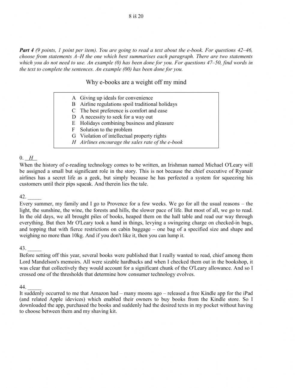 B2 Reading Test online exercise for | Live Worksheets