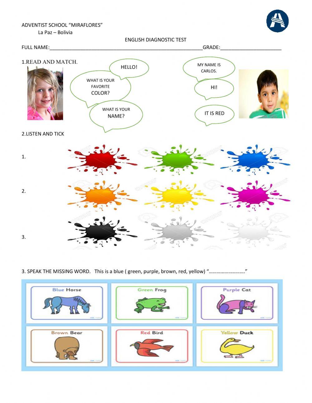 Diagnost 1st Prim. worksheet | Live Worksheets