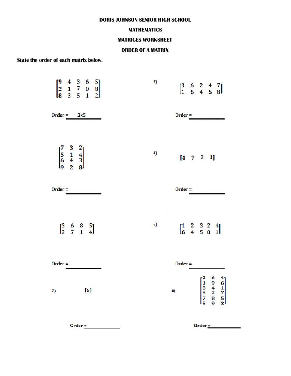 Lashanta | Order of a Matrix 4611804 | LiveWorksheets