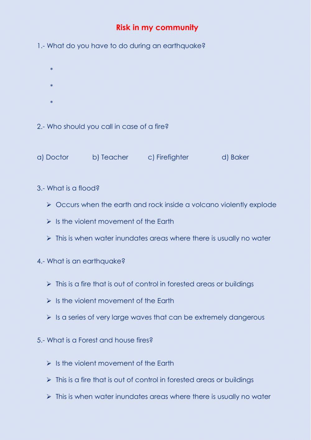 Risk in the com… | Free Interactive Worksheets | 634672