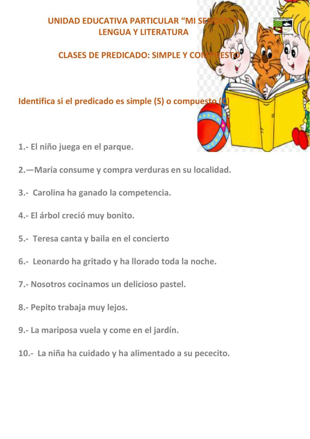 Predicado Simple Y Compuesto Online Exercise For Live Worksheets