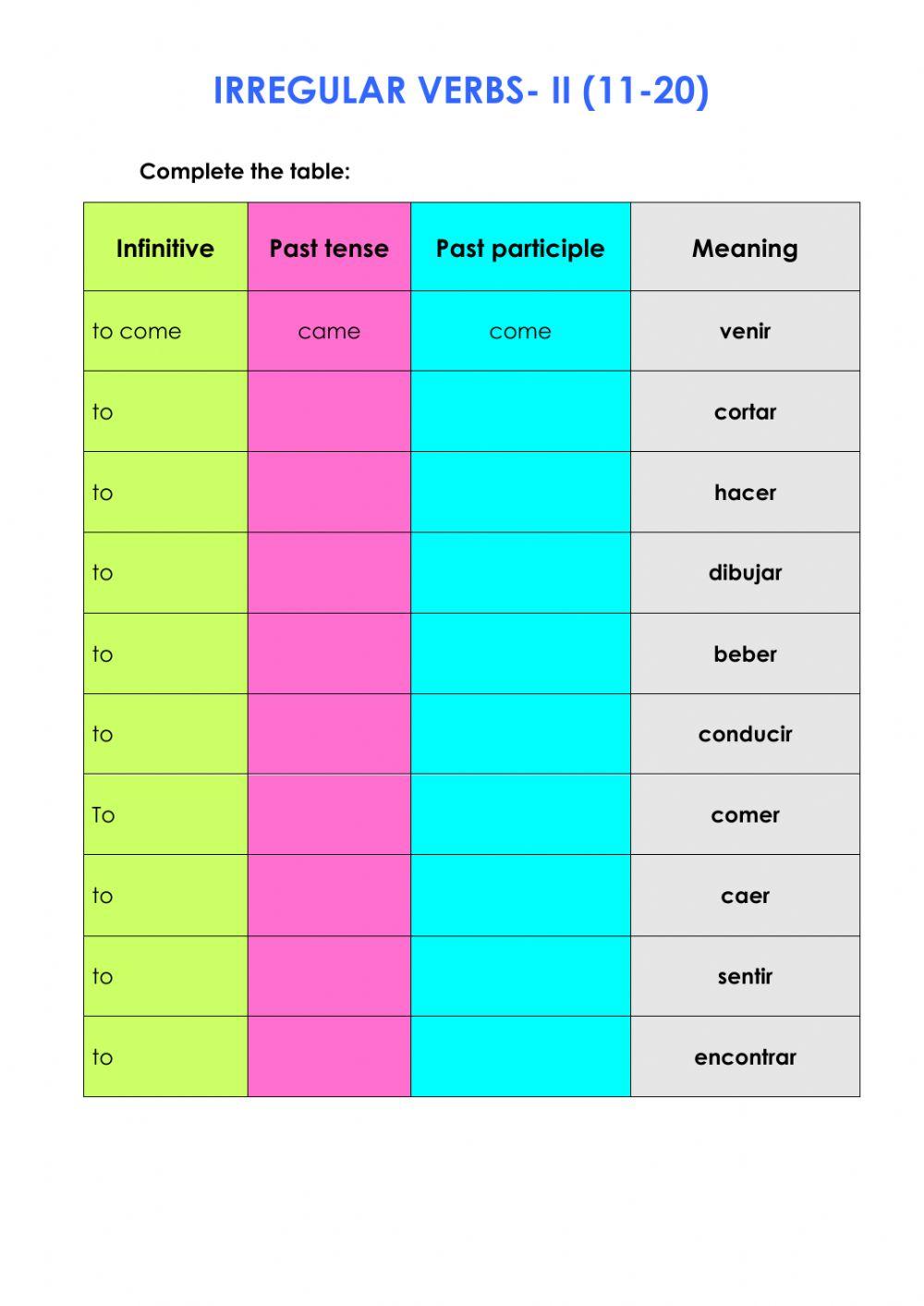 Irregular Verbs online exercise for Grade 5-6 | Live Worksheets