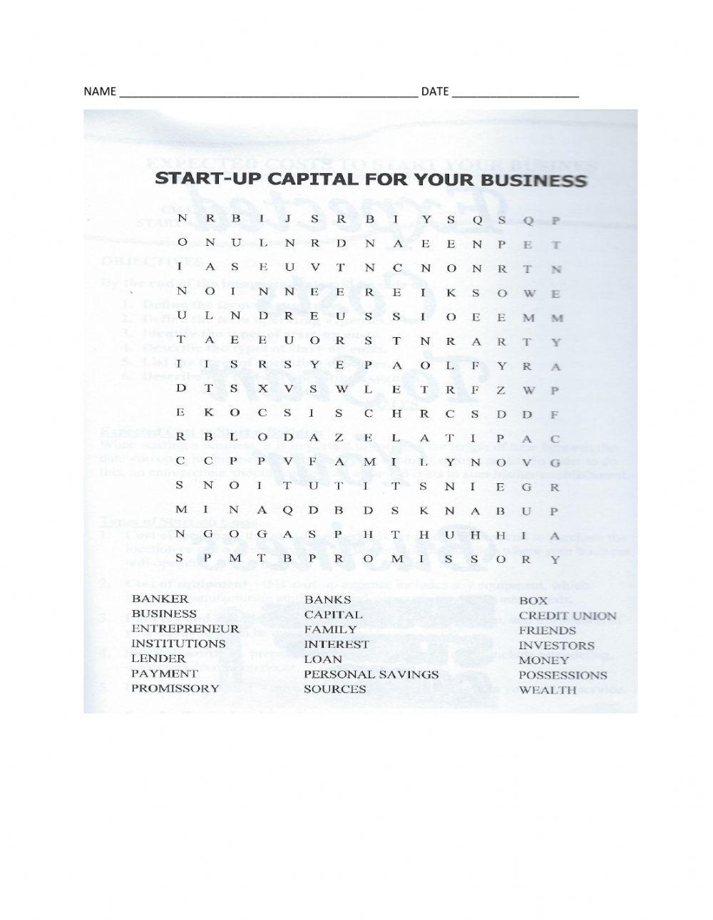 Start-Up Capita… | Free Interactive Worksheets | 634823