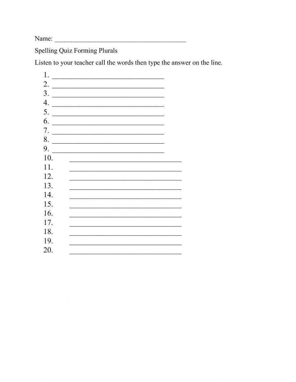 Forming Plurals worksheet | Live Worksheets