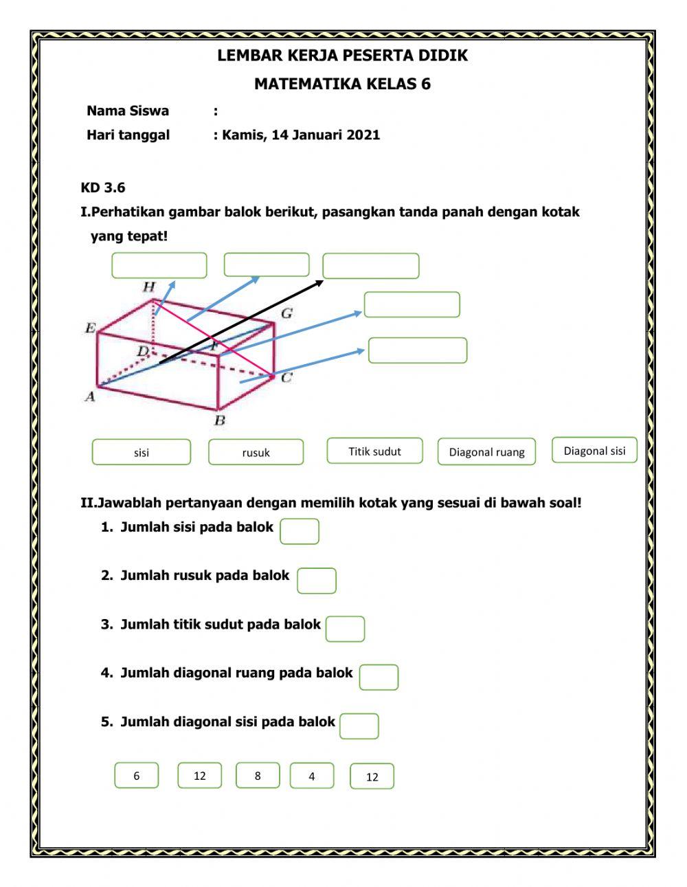 Matematika Balok worksheet | Live Worksheets