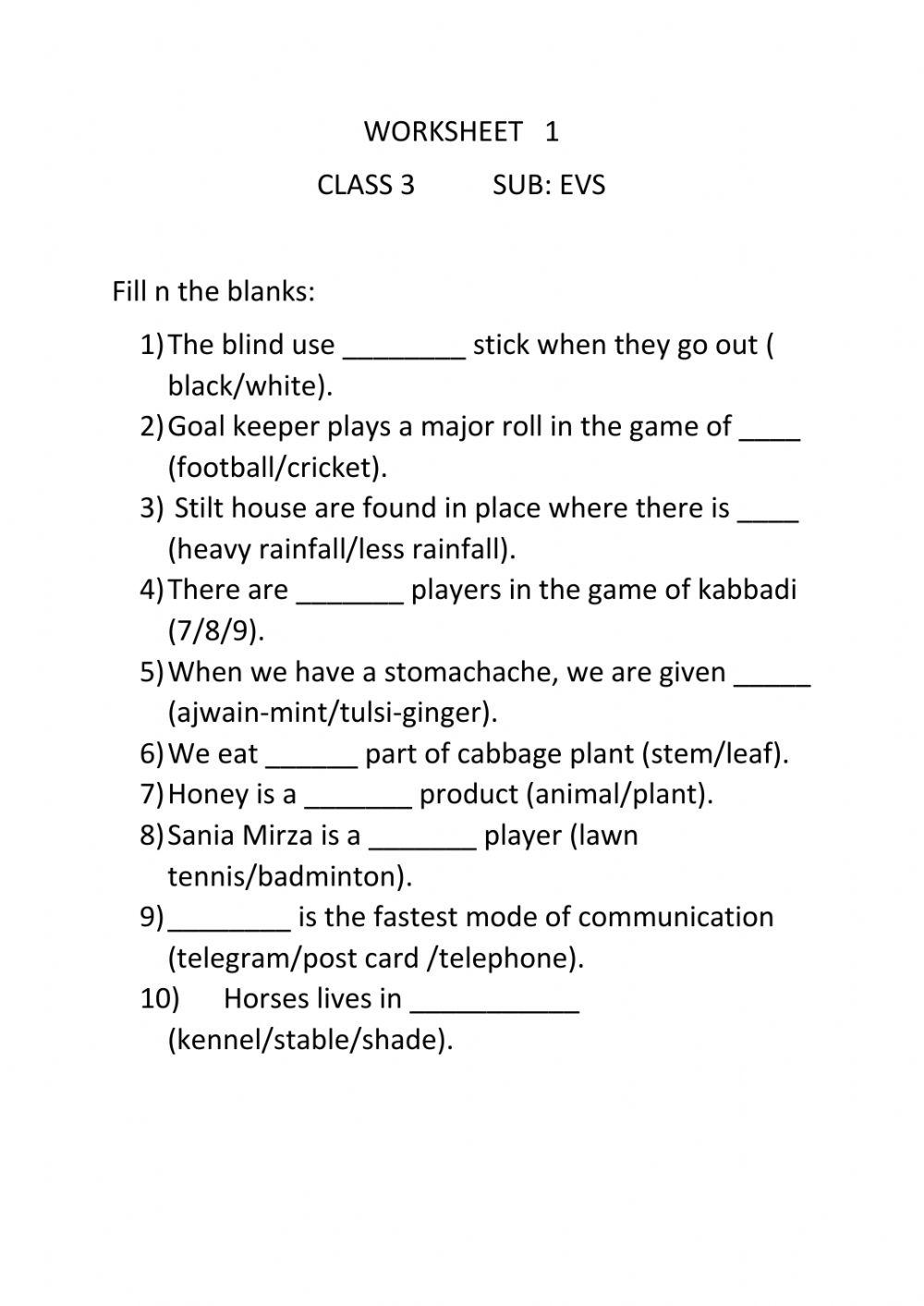 EVS Worksheet-Plants,Animals, Houses worksheet | Live Worksheets