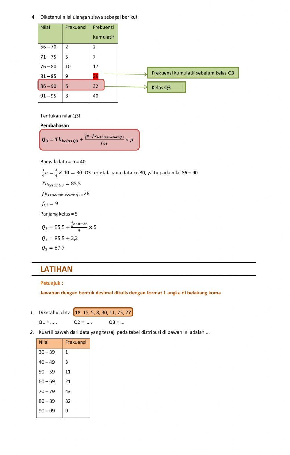 Kuartil interactive worksheet | Live Worksheets
