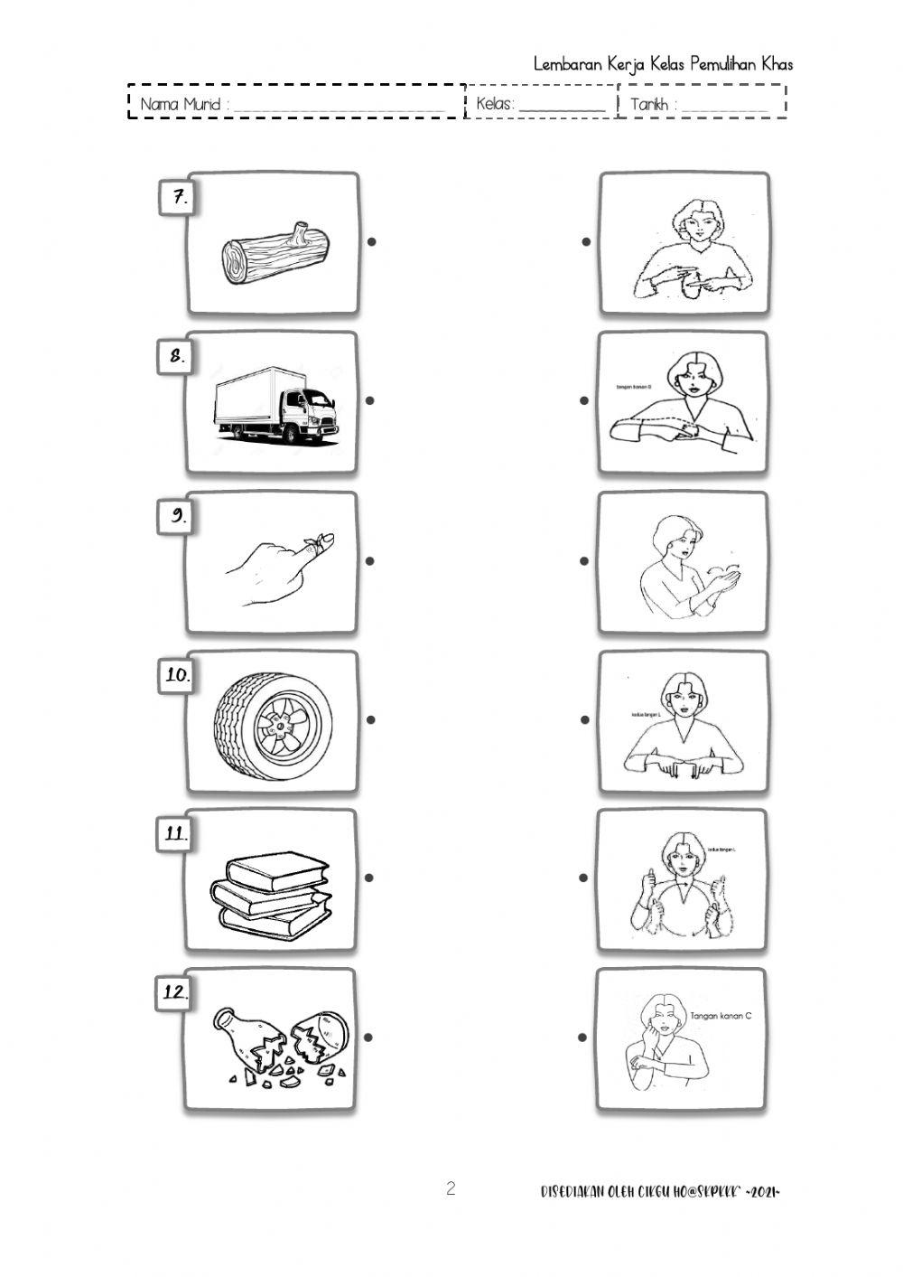 Pdf online worksheet: Padankan gambar dan isyarat | Live Worksheets