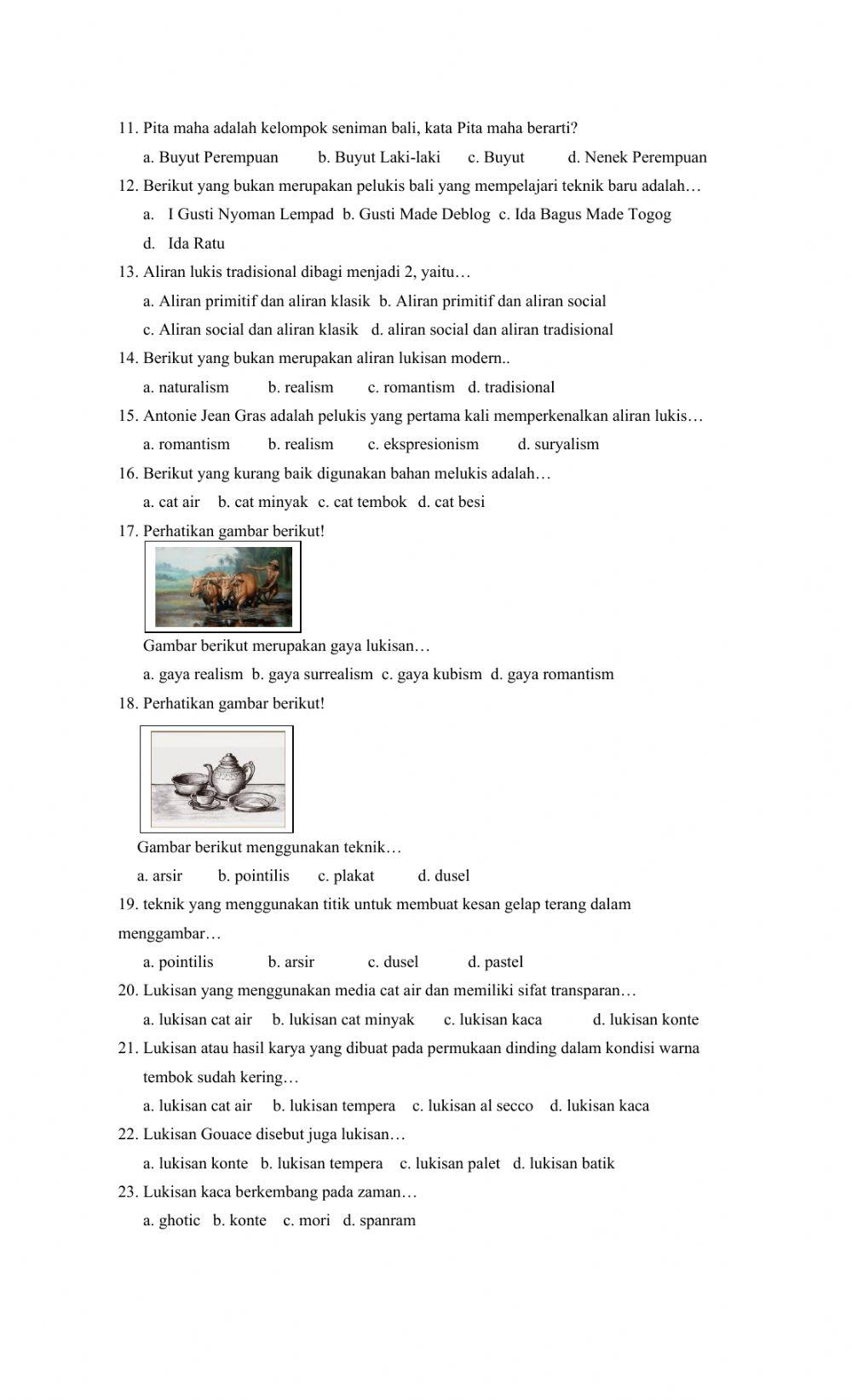 Seni Budaya worksheet for 9 | Live Worksheets