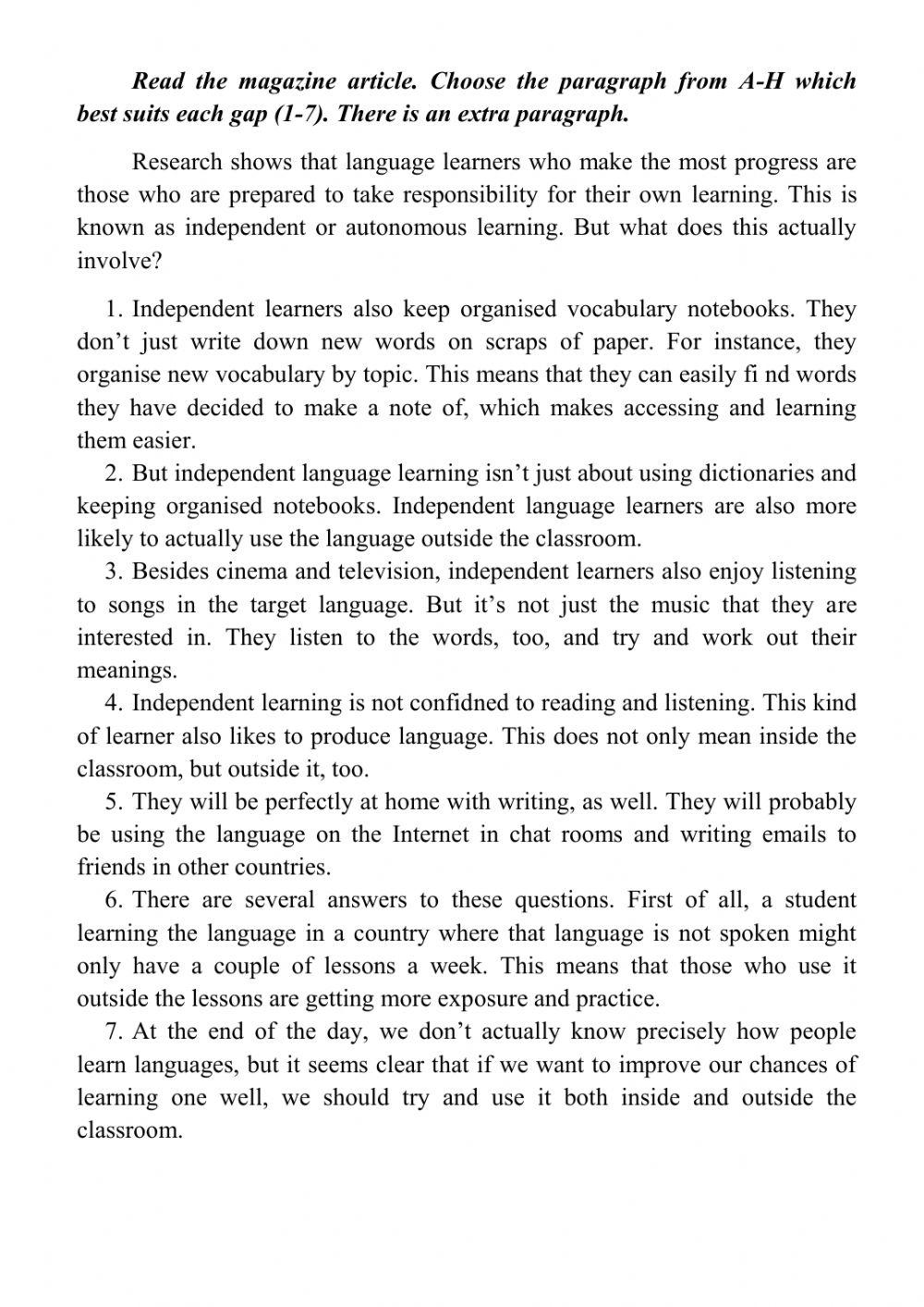 Being a student (reading) worksheet | Live Worksheets