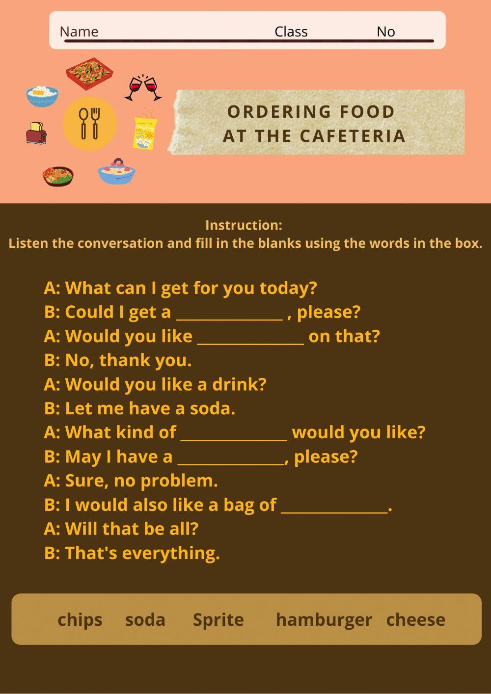 Ordering Food 211 online exercise for | Live Worksheets