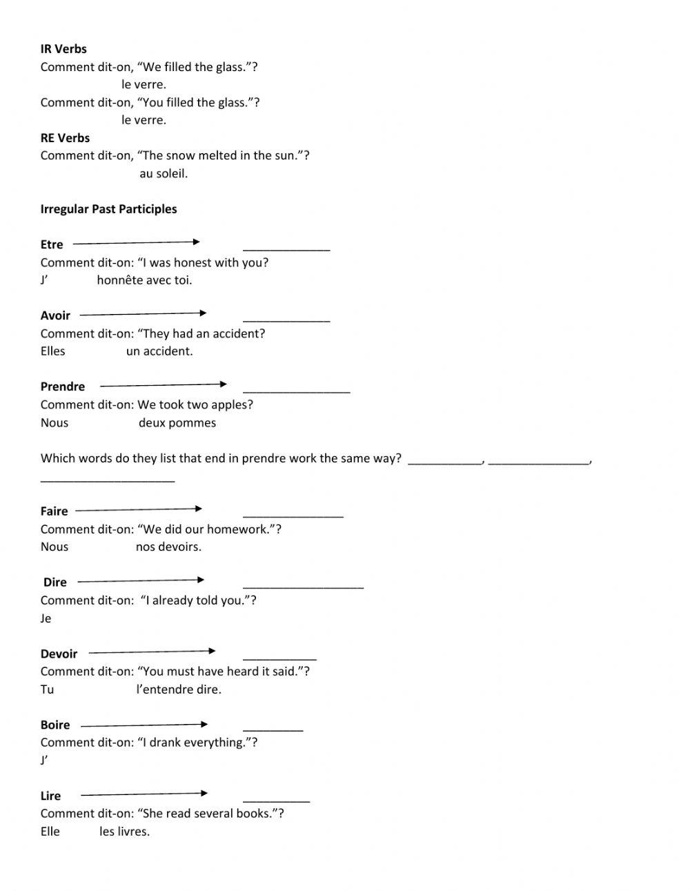 Le passé composé : Notes worksheet | Live Worksheets