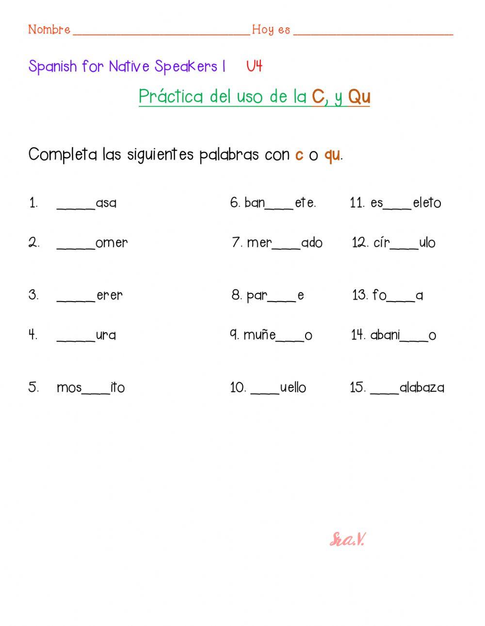 Use of C and Qu worksheet | Live Worksheets