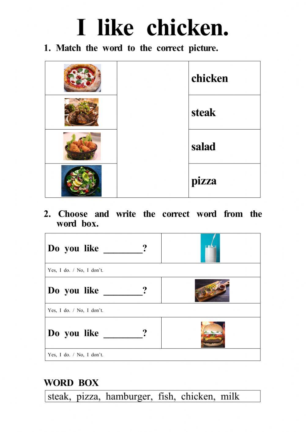 I like chicken worksheet | Live Worksheets