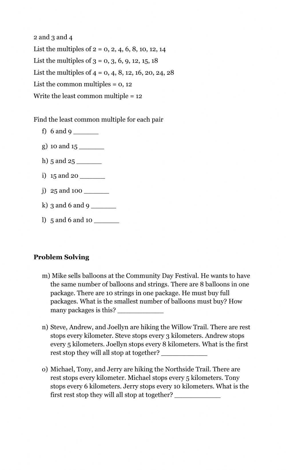 Least Common Multiple Worksheet Live Worksheets Least Common Multiple Worksheet Live Worksheets