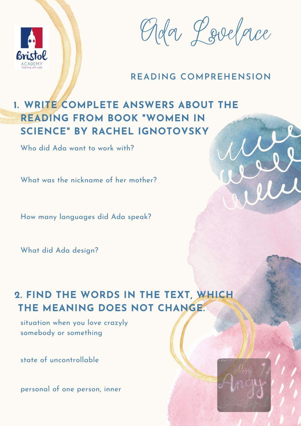 Ada Lovelace | Free Interactive Worksheets | 636589