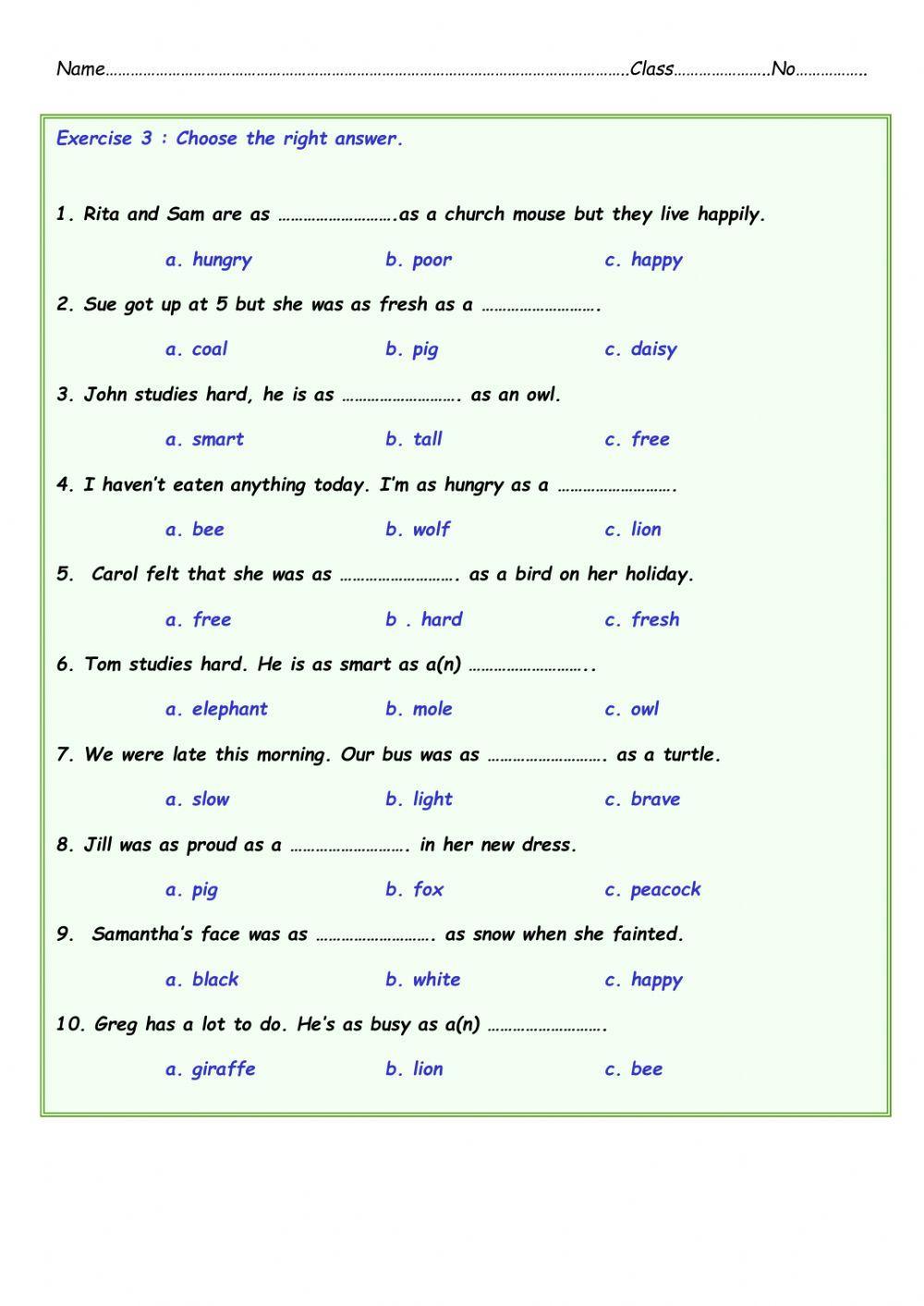 Simile | Free Interactive Worksheets | 637083