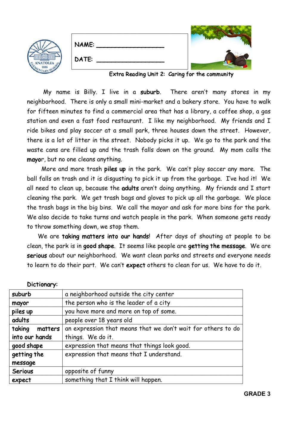 G3 U2 Caring for the community online exercise for | Live Worksheets