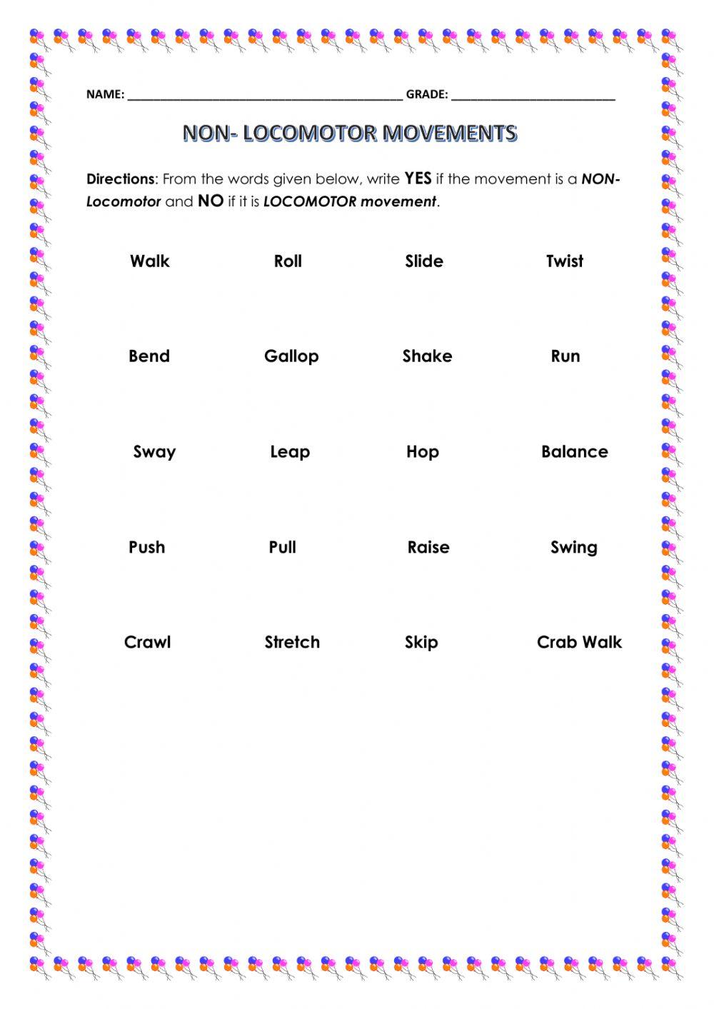 Locomotor And Non-locomotor Movements Worksheet Live, 58% OFF Locomotor And Non-locomotor Movements Worksheet Live, 58% OFF