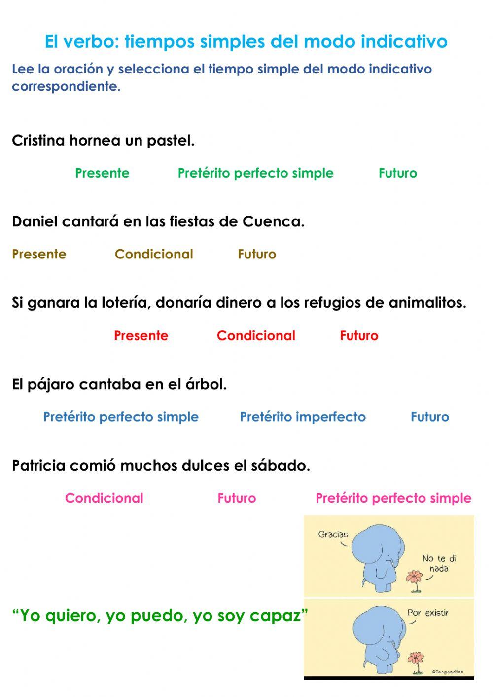 El verbo: tiempos simples del modo indicativo online exercise for | Live Worksheets