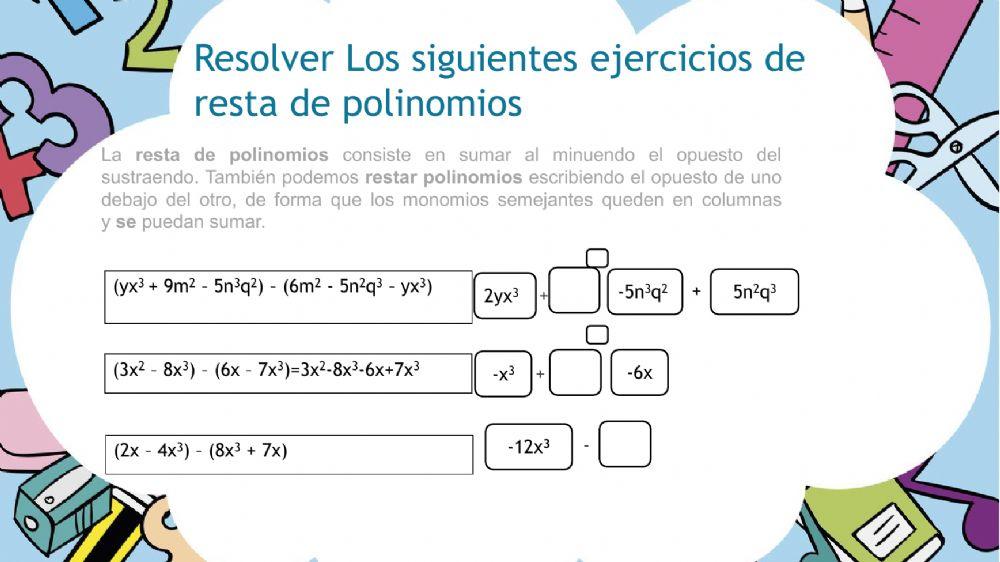 Resta de polinomios | Live Worksheets