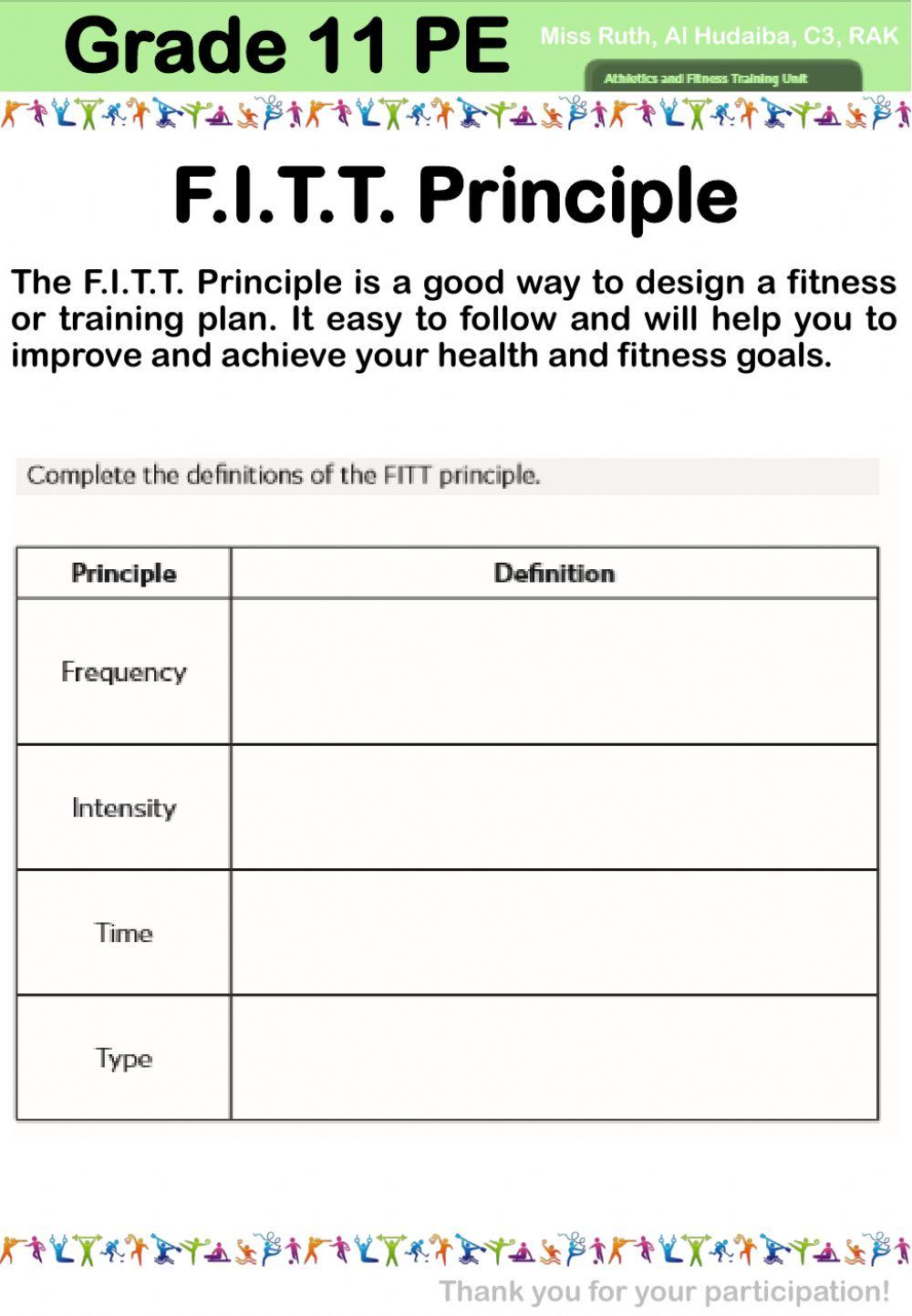 Athletics Grade 11 - F.I.T.T. worksheet | Live Worksheets