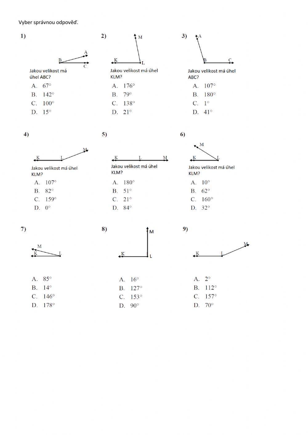 Velikost úhlů | Free Interactive Worksheets | 639058